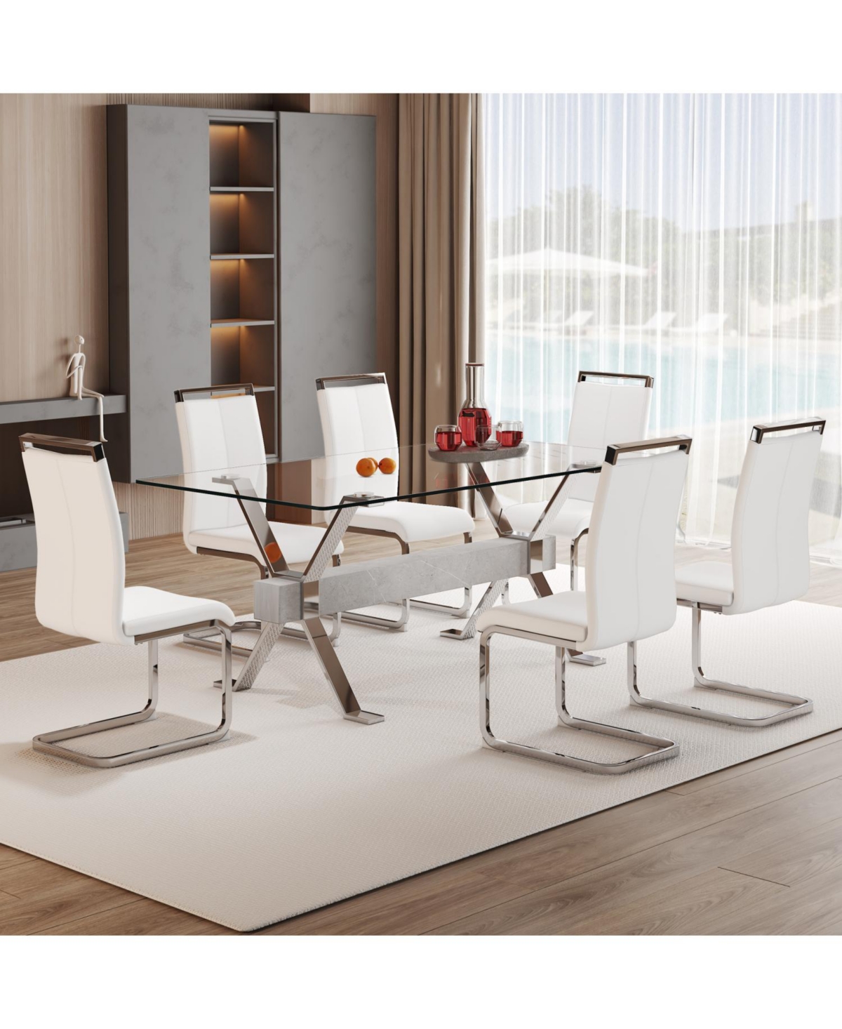 Click here for Streamdale Elegant Glass Dining Set with 6 Pu Chai... prices