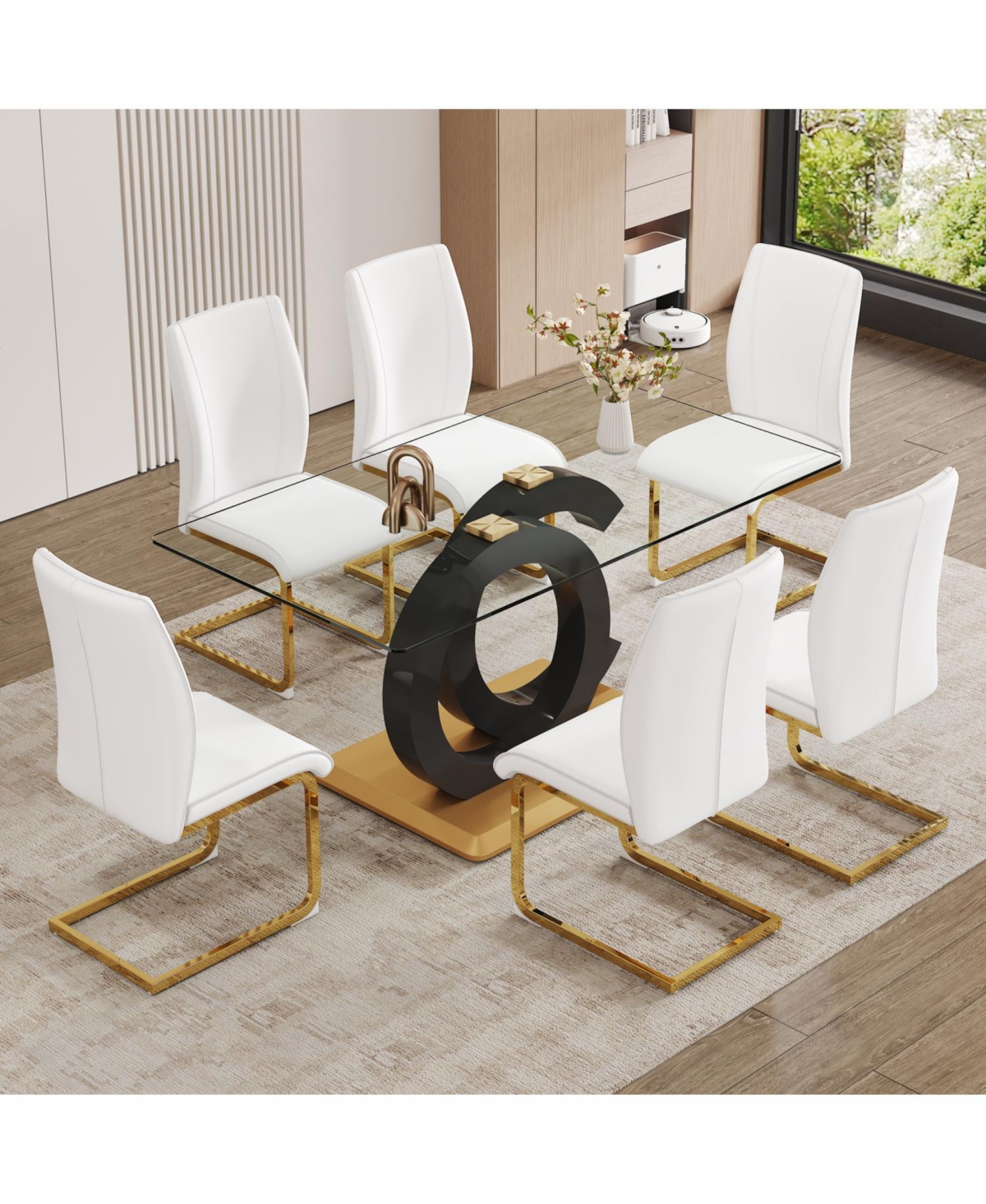 Click here for Modern Glass Dining Set: 63"x35.4" Table... prices