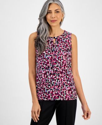 Kasper Women's Chiclet-Print Keyhole-Neck Top, Regular & Petite - Macy's