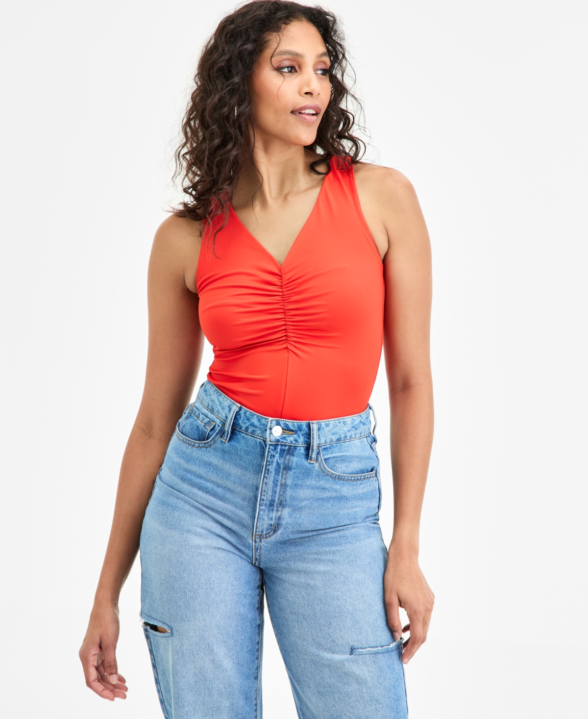 Click here for Bar Iii Womens Ruched V-Neck Sleeveless Bodysuit... prices