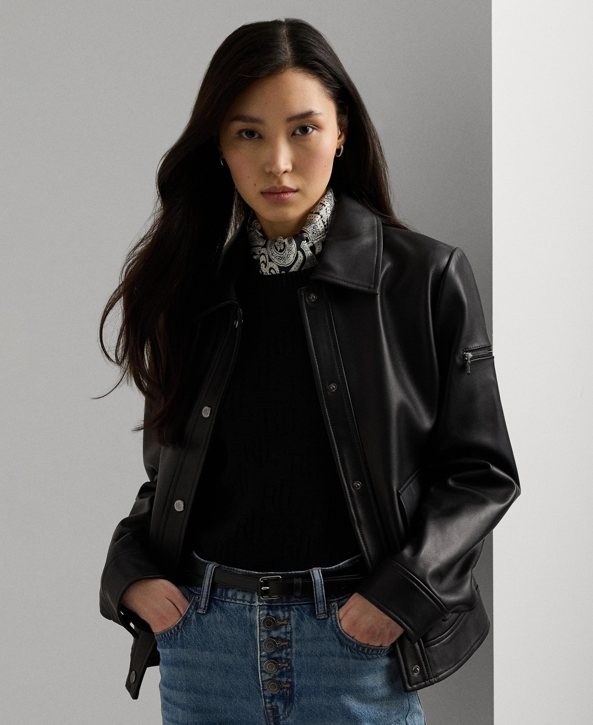 Click here for Lauren Ralph Lauren Womens Buttoned Leather Jacket... prices