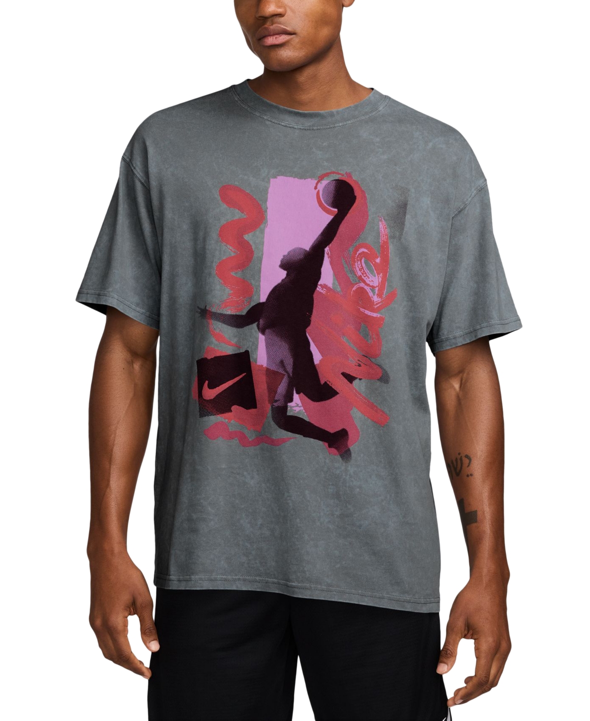 Nike Mens Max90 Relaxed Fit Short Sleeve Basketball Graphic T-Shirt - Cool Grey