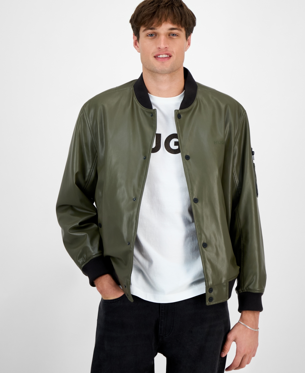 Click here for Hugo By Hugo Boss Mens Balamo Faux Leather Bomber... prices