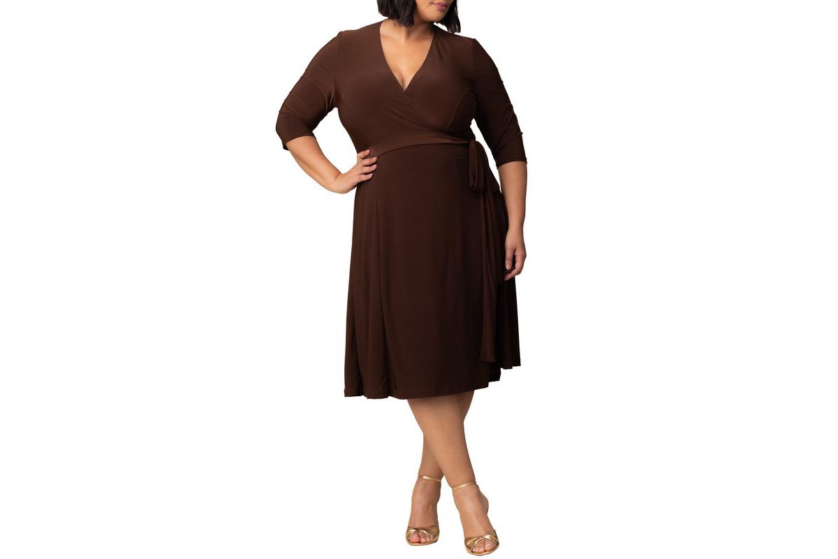 Click here for Kiyonna Plus Size Essential Wrap Dress with 3/4 Sl... prices