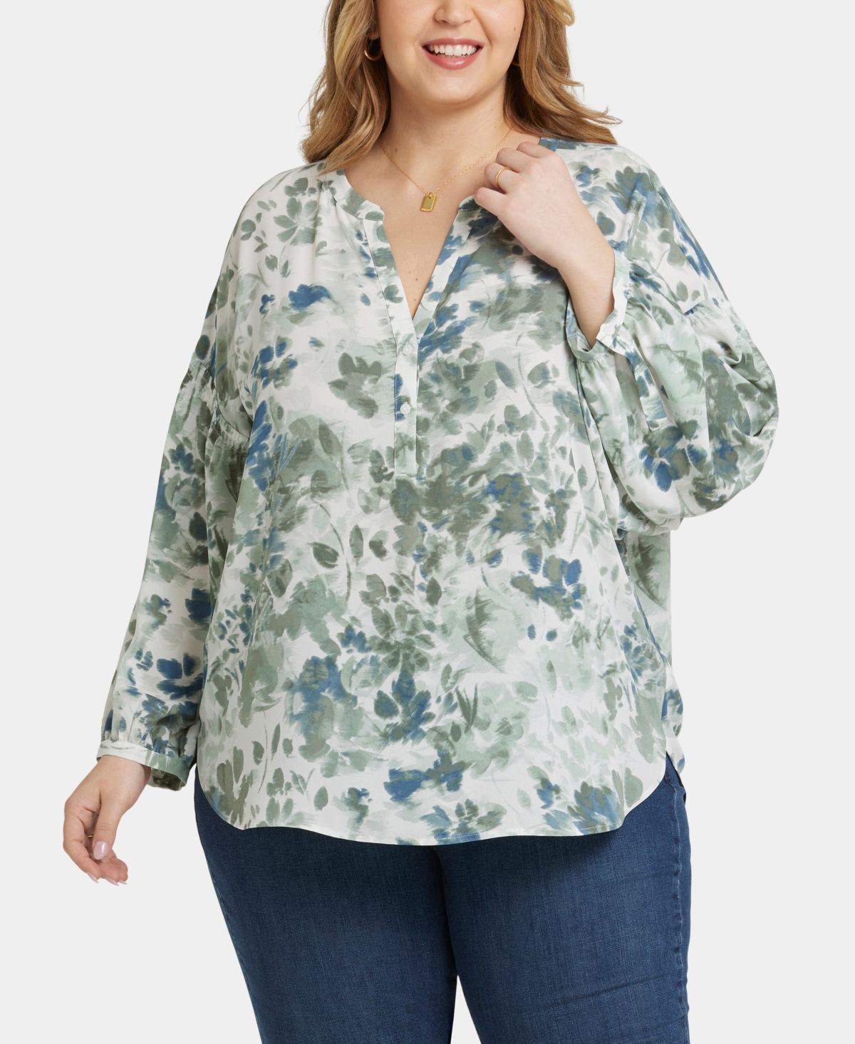 Click here for Nydj Plus Size Paulina Peasant Blouse - Cape Malea prices