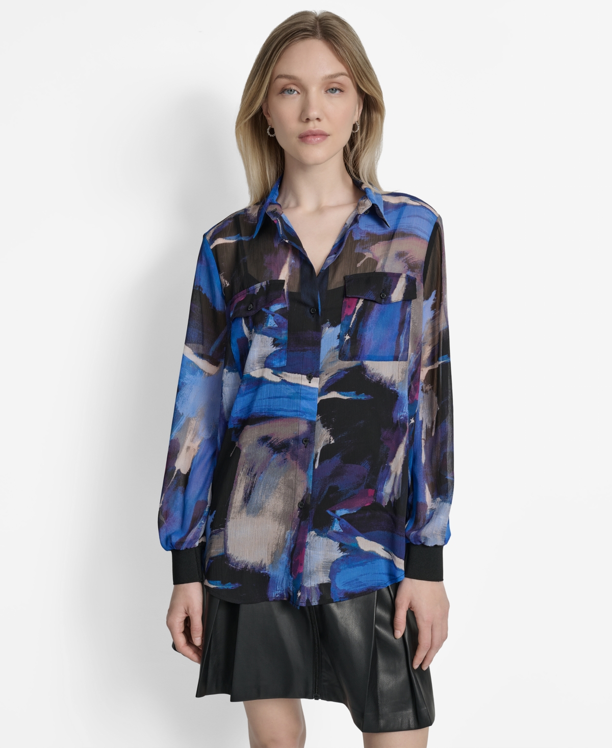 Click here for Dkny Womens Printed Button-Front Long-Sleeve Shirt... prices