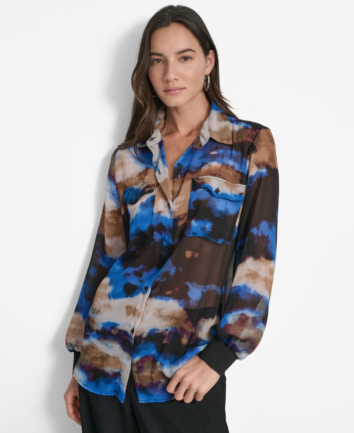 Click here for Dkny Womens Printed Button-Front Long-Sleeve Shirt... prices