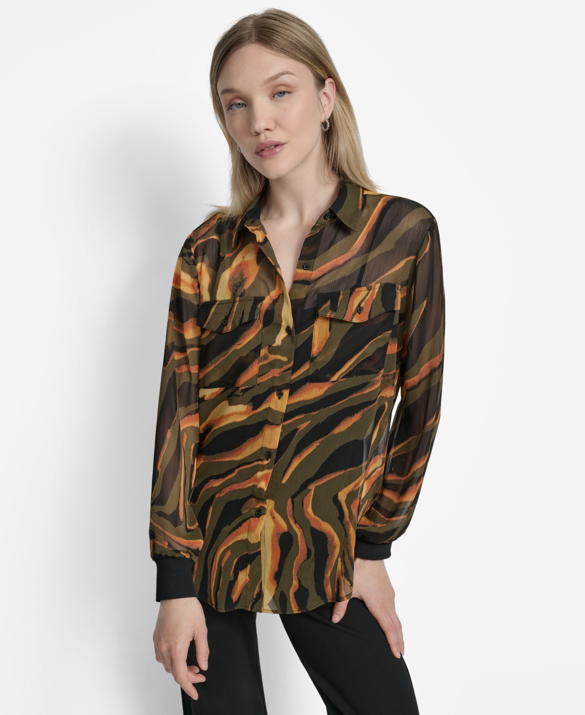 Click here for Dkny Womens Printed Button-Front Long-Sleeve Shirt... prices