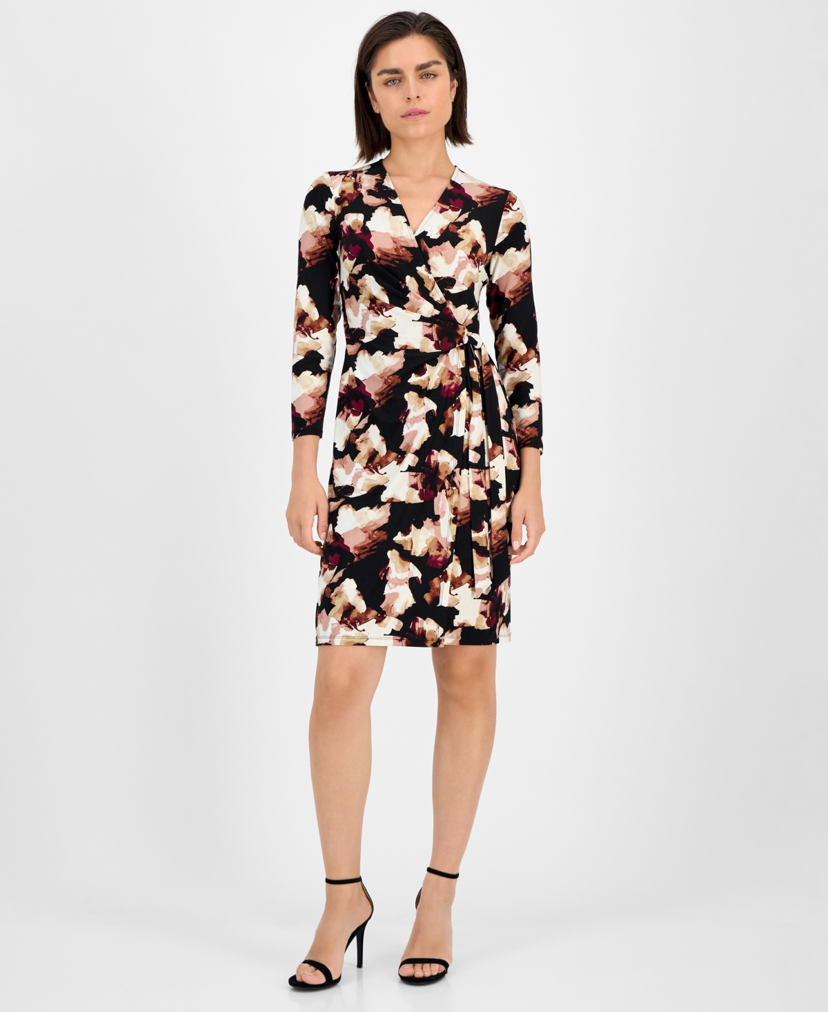 Click here for Anne Klein Womens Printed 3/4-Sleeve Wrap Dress -... prices