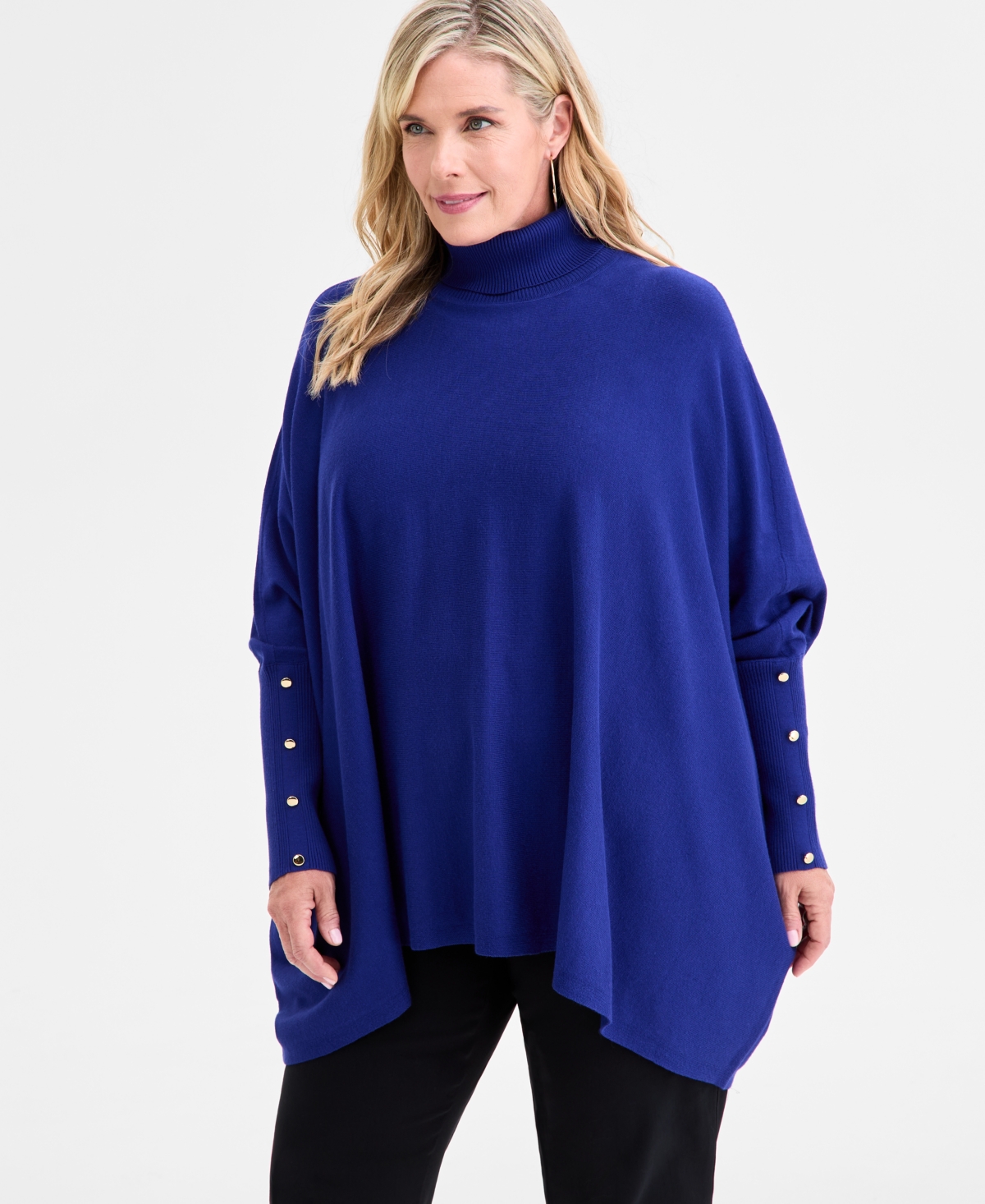 Click here for Jm Collection Plus Size Solid Turtleneck Poncho Sw... prices