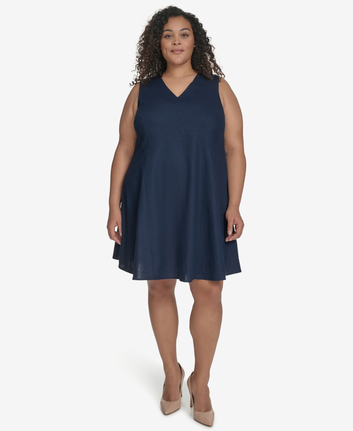 Click here for Dkny Plus Size Linen-Blend Shift Dress - Indigo prices