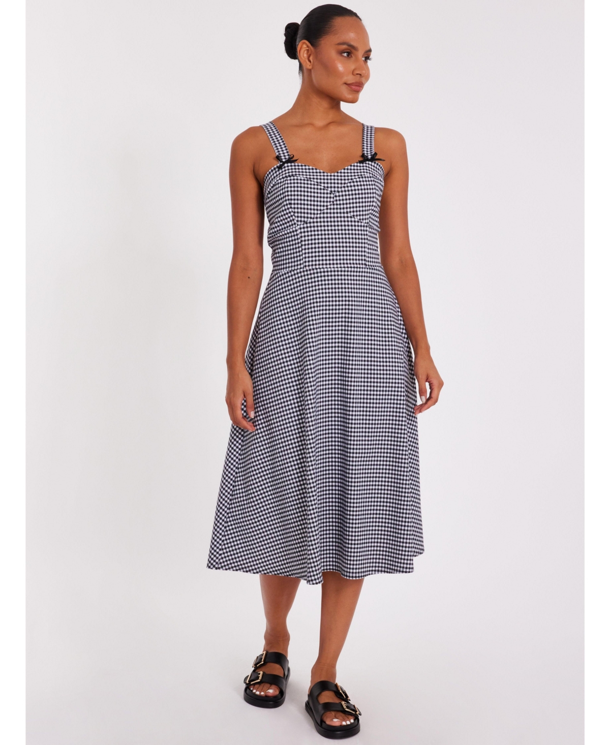 Click here for Quiz Womens Gingham Strappy Midi Dress - Black prices
