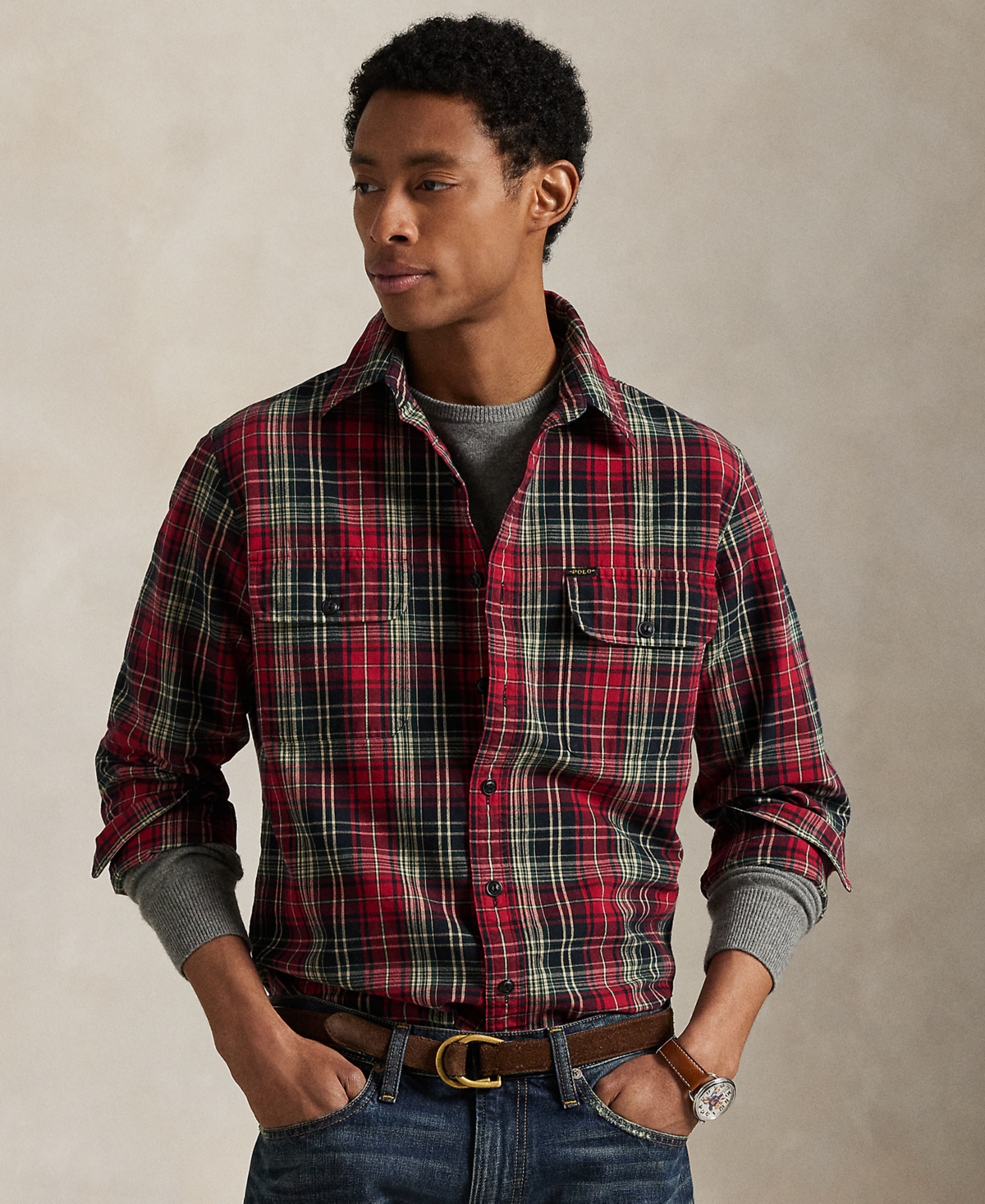 Click here for Polo Ralph Lauren Mens Classic-Fit Plaid Oxford Wo... prices