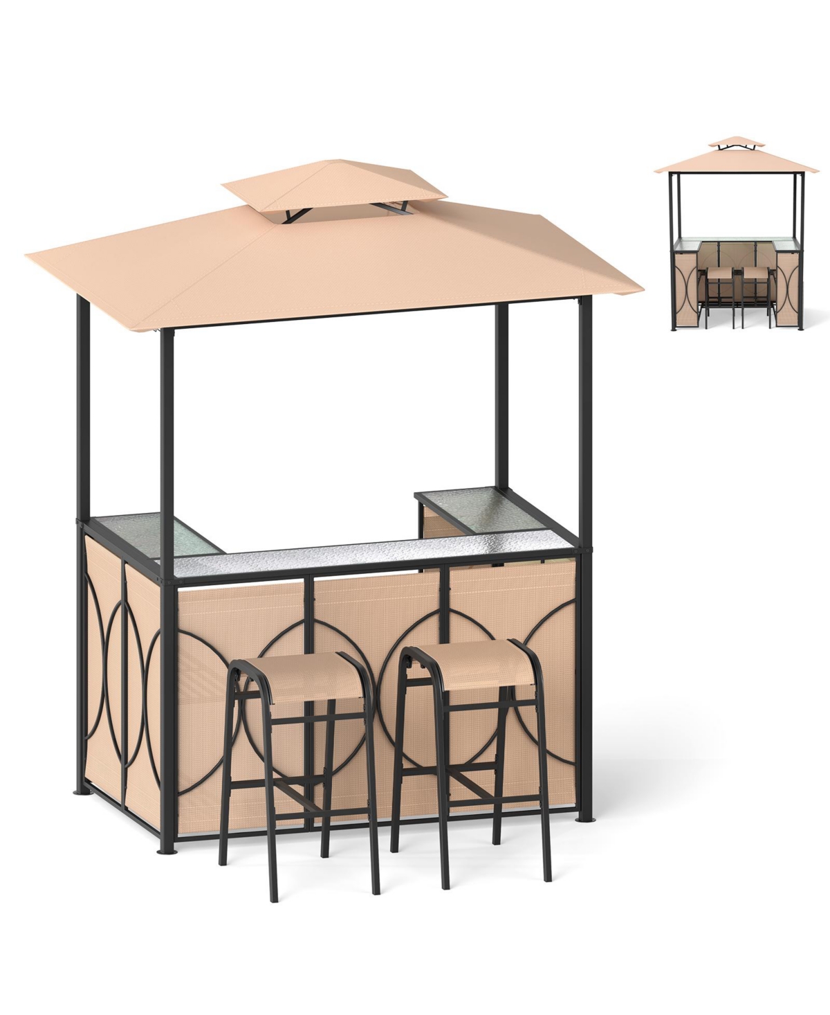 Click here for Grill Gazebo Set with Bar Table and 2 Stools for O... prices