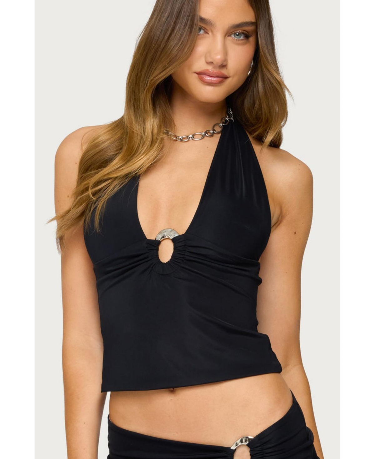 Click here for Edikted Womens Billey Metal Ring Halter Top - Blac... prices