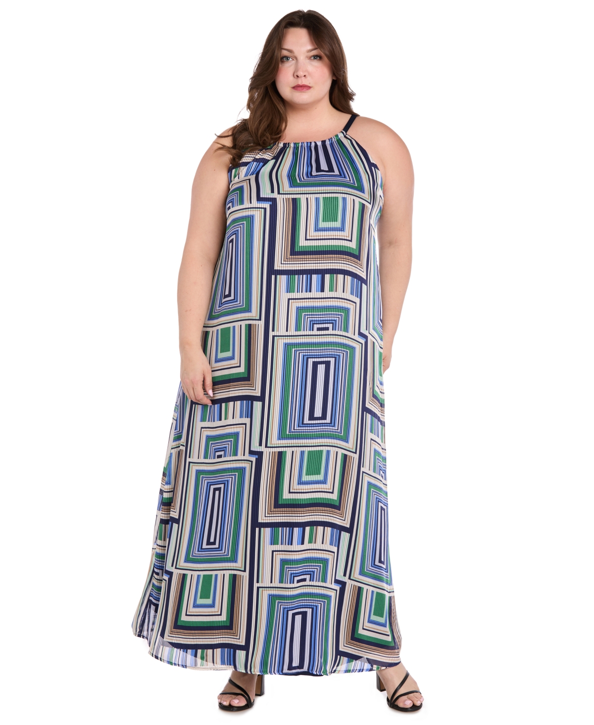 Click here for R & M Richards Plus Size Printed Shirred-Neckline... prices