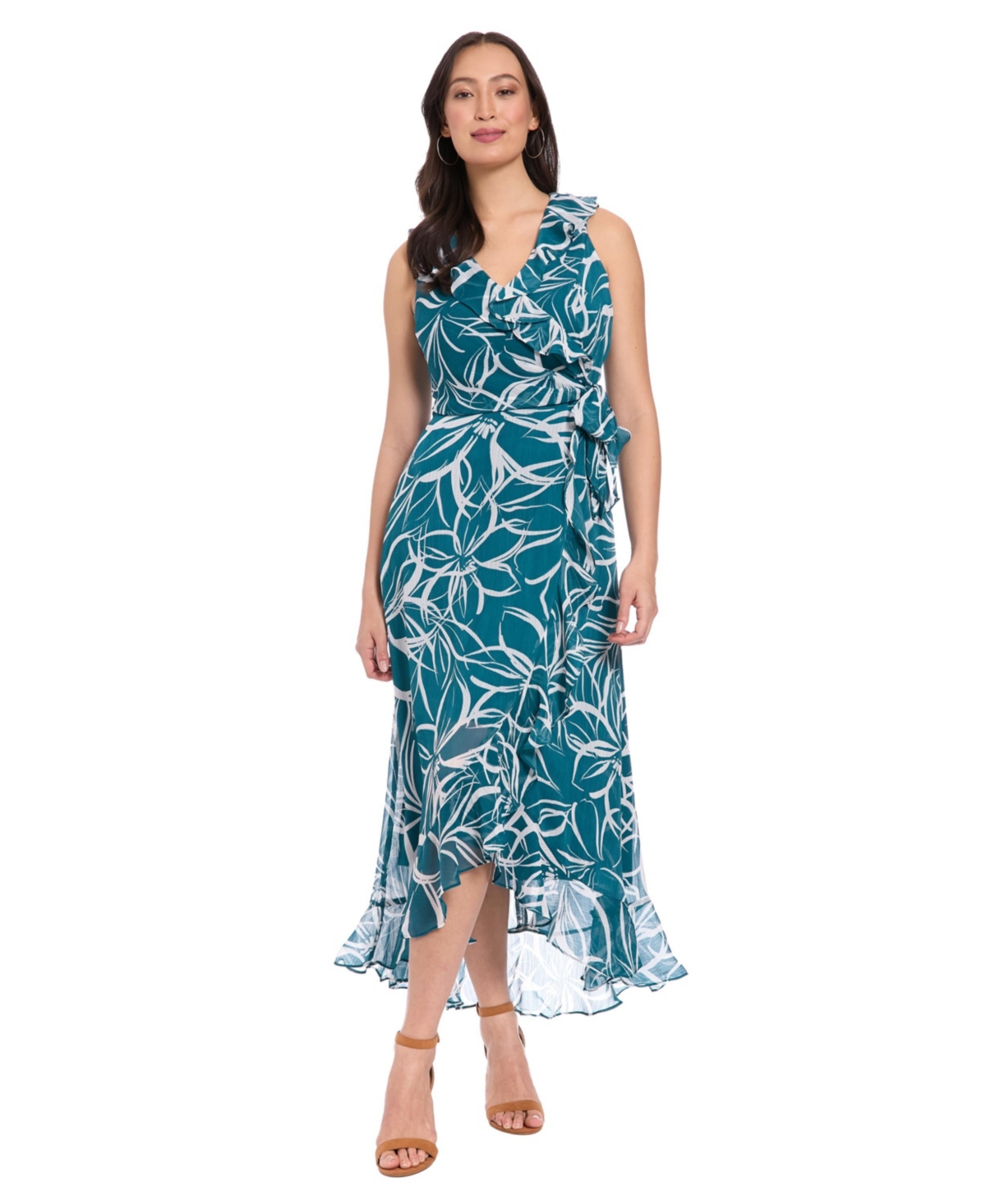 Click here for London Times Petite Floral-Print Ruffled Maxi Dres... prices