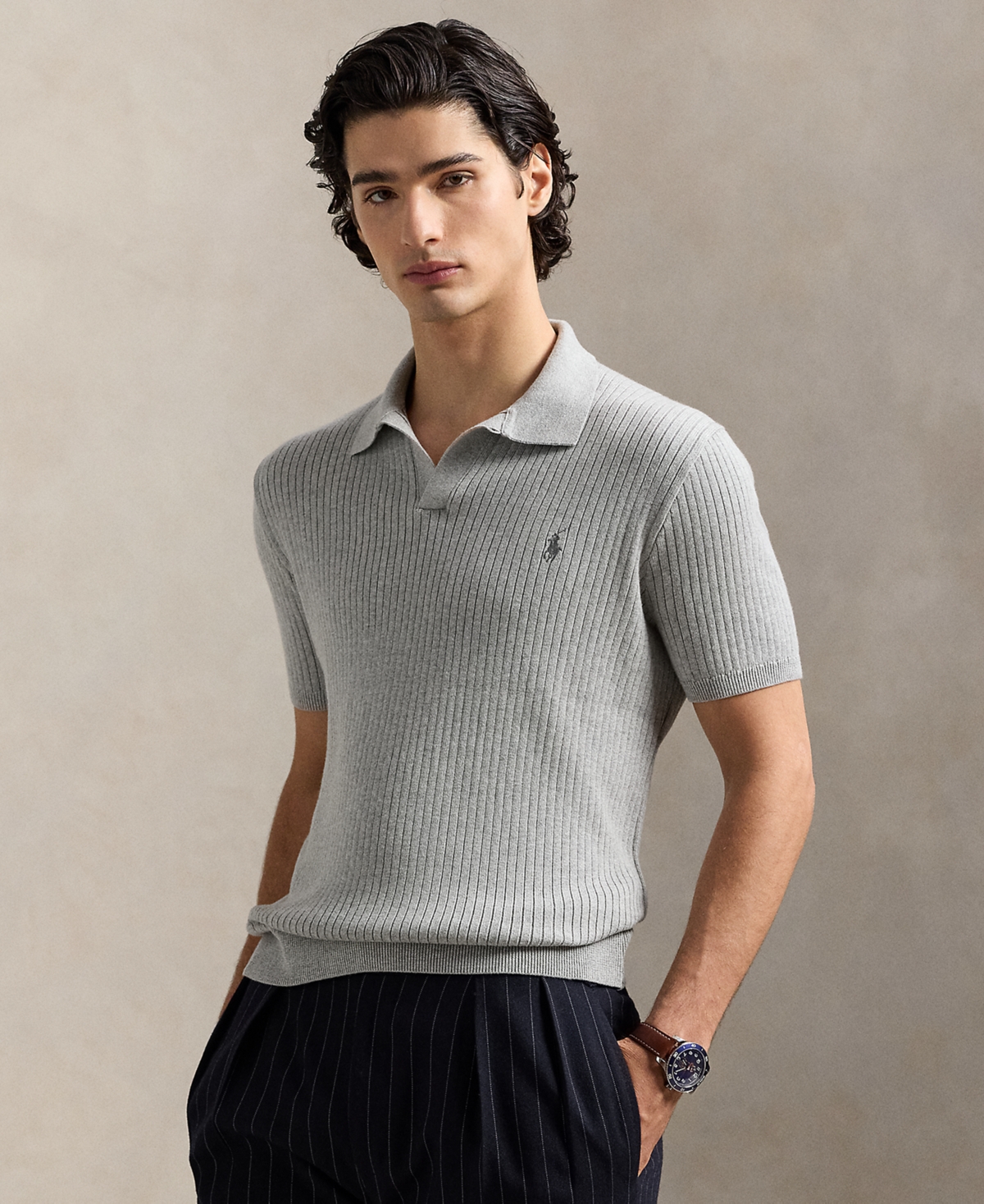 Click here for Polo Ralph Lauren Mens Rib-Knit Cotton Polo-Collar... prices