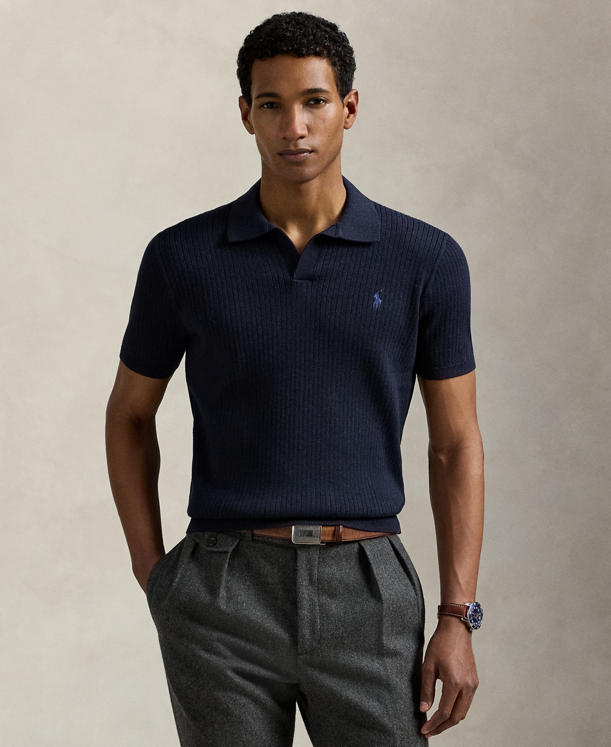 Click here for Polo Ralph Lauren Mens Rib-Knit Cotton Polo-Collar... prices