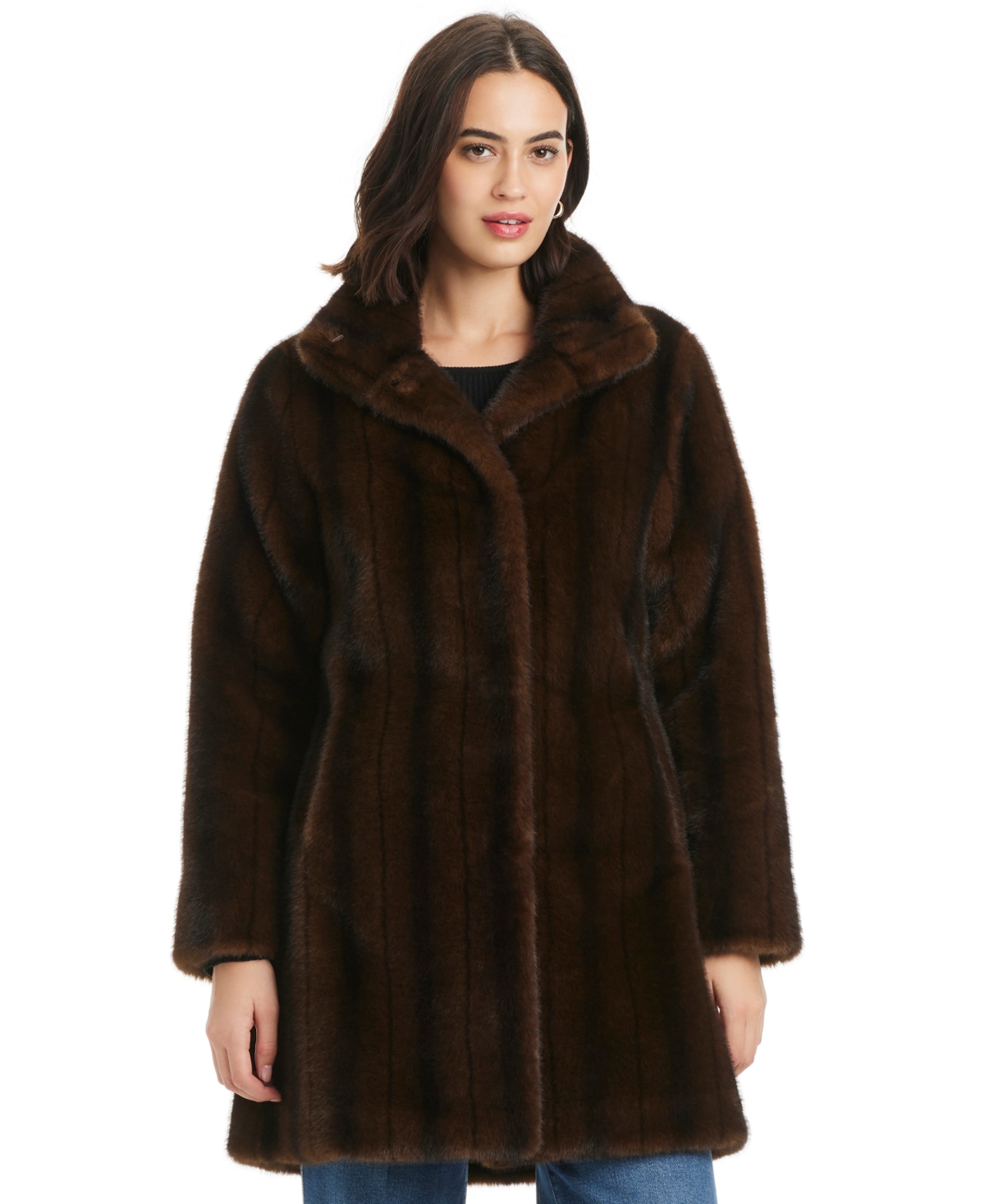 Click here for Jones New York Womens Collared Faux-Fur Coat - Bro... prices