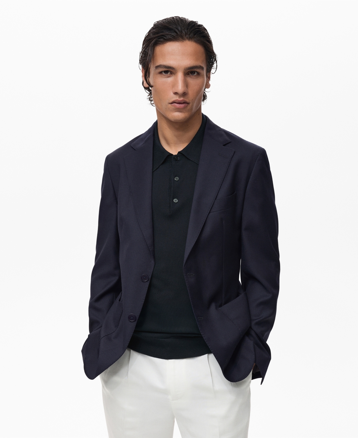 Click here for Mango Mens Virgin Wool Slim Fit Blazer - Navy prices