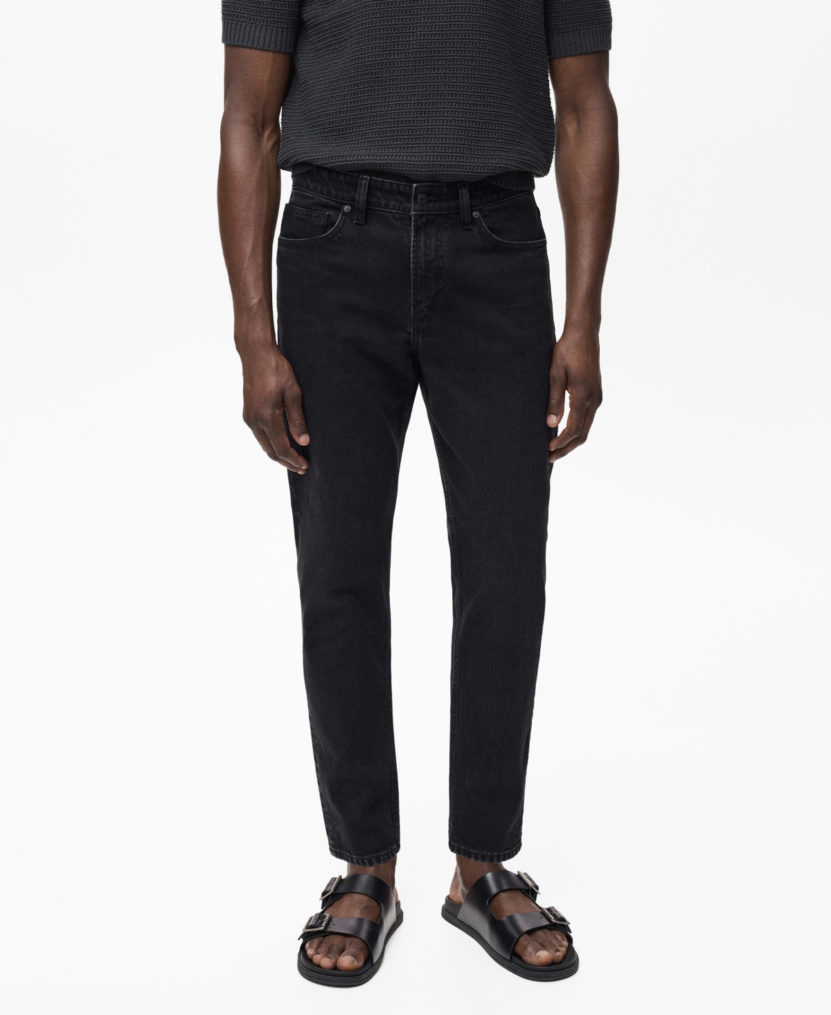 Click here for Mango Mens Ben Tapered Fit Jeans - Black denim prices