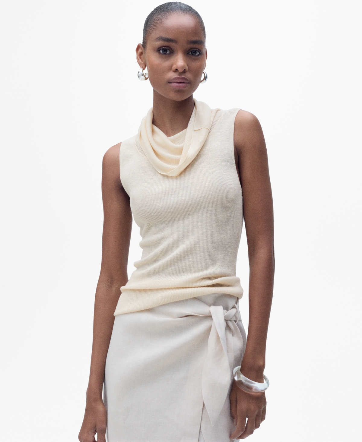 Click here for Mango Womens Draped Neck Knitted Top - Light  Past... prices