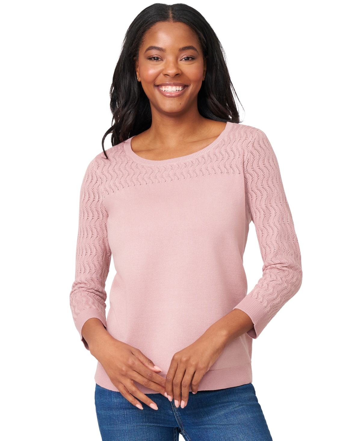 Click here for Melissa Paige Womens Crewneck Pointelle 3/4-Sleeve... prices
