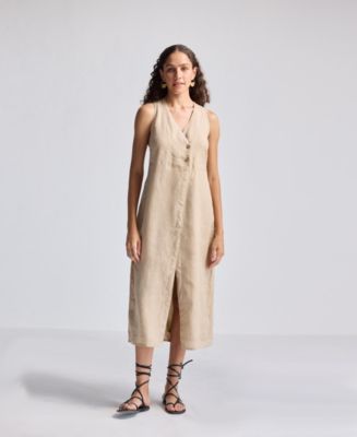 Reistor Women's Straight Dress with Front Slit in Neutral Beige Hemp ...