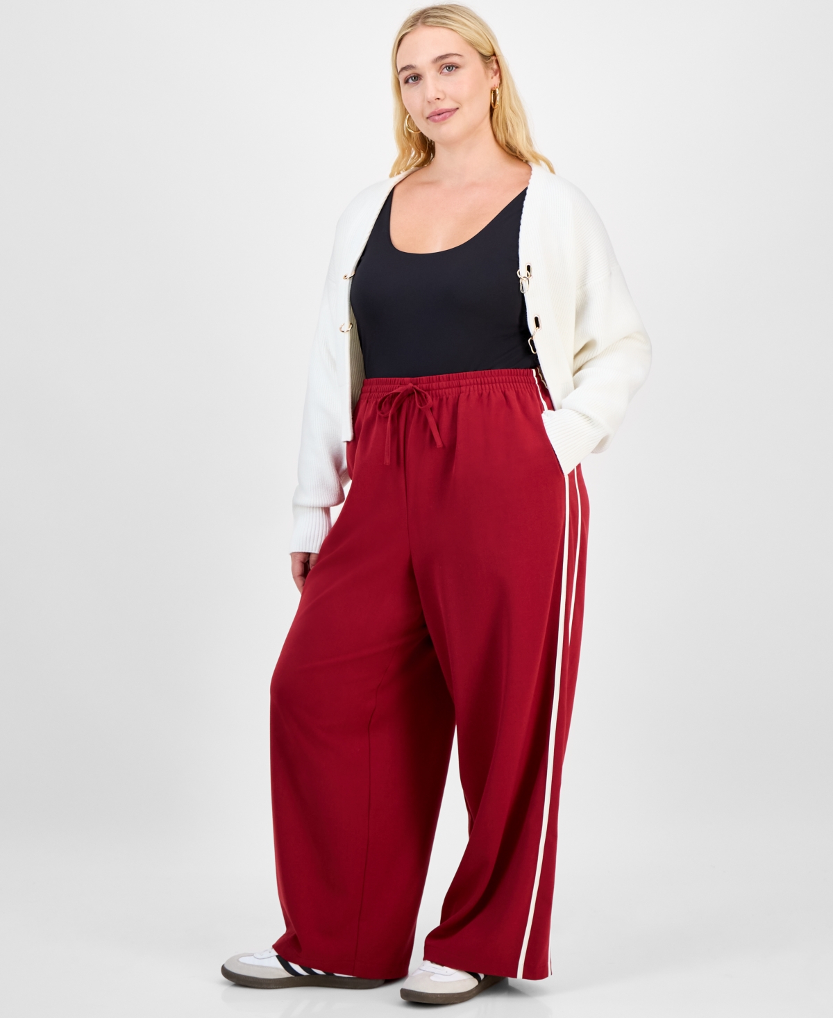 Click here for Bar Iii Trendy Plus Side-Stripe Wide Track Pants... prices