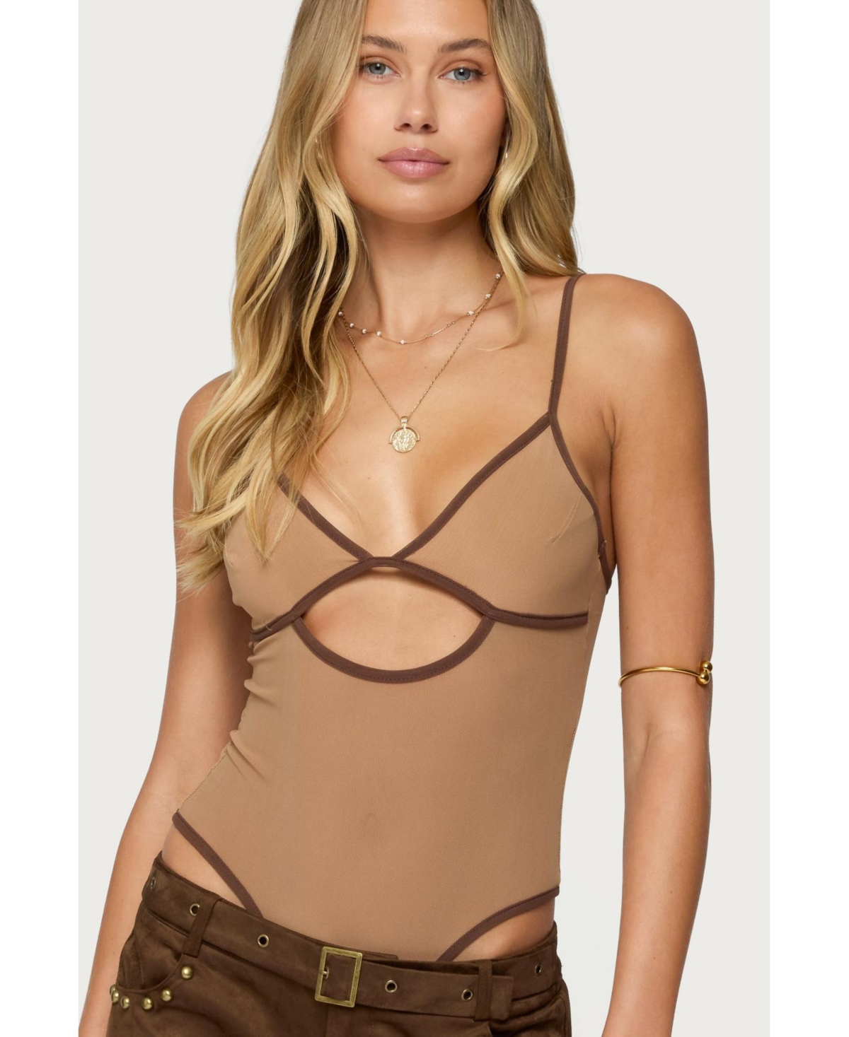 Edikted Contrast Sheer Mesh Cut Out Bodysuit