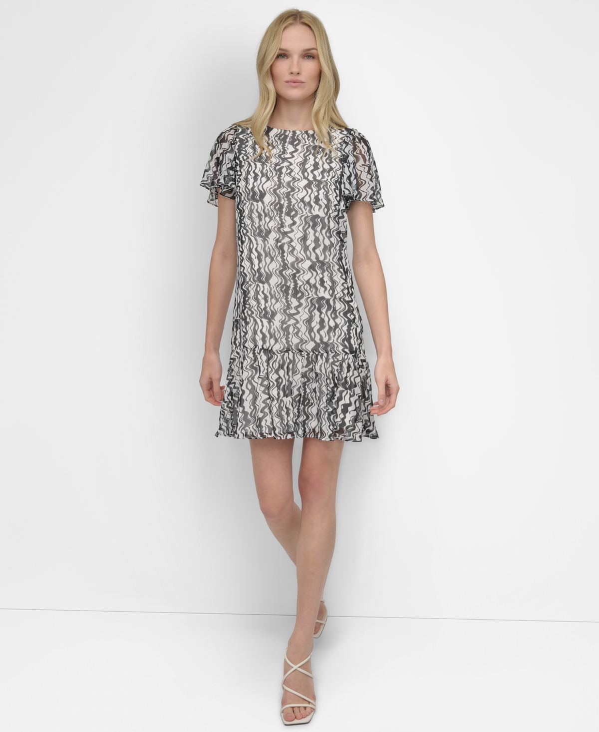 Click here for Dkny Womens Printed Flutter-Sleeve Trapeze Dress -... prices