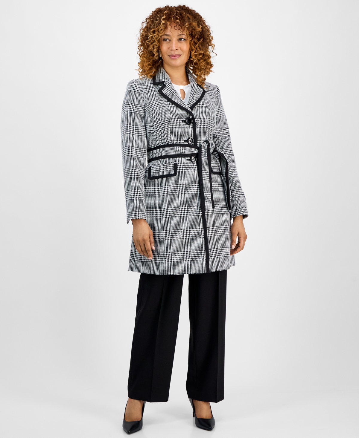 Click here for Le Suit Womens Framed Plaid Belted Wide-Leg Pantsu... prices