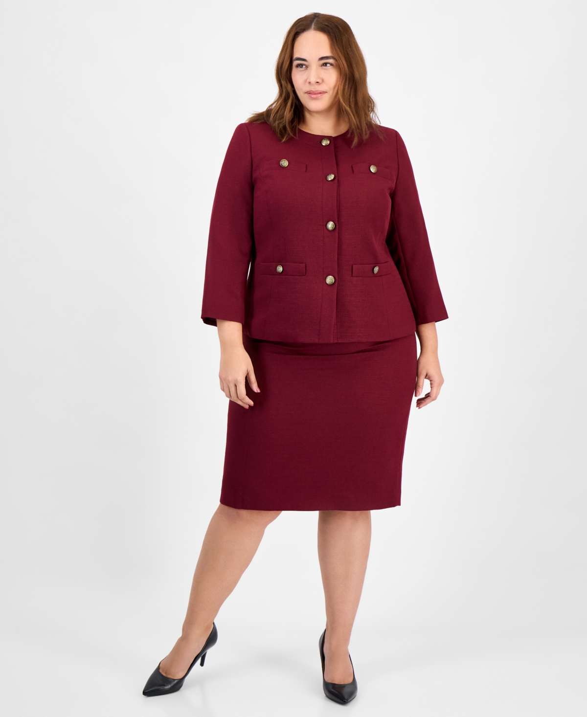 Click here for Le Suit Plus Size Button-Front Jacket & Pencil Ski... prices