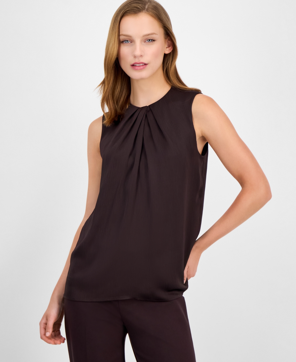 Click here for Anne Klein Womens Twist-Neck Sleeveless Top - Deep... prices