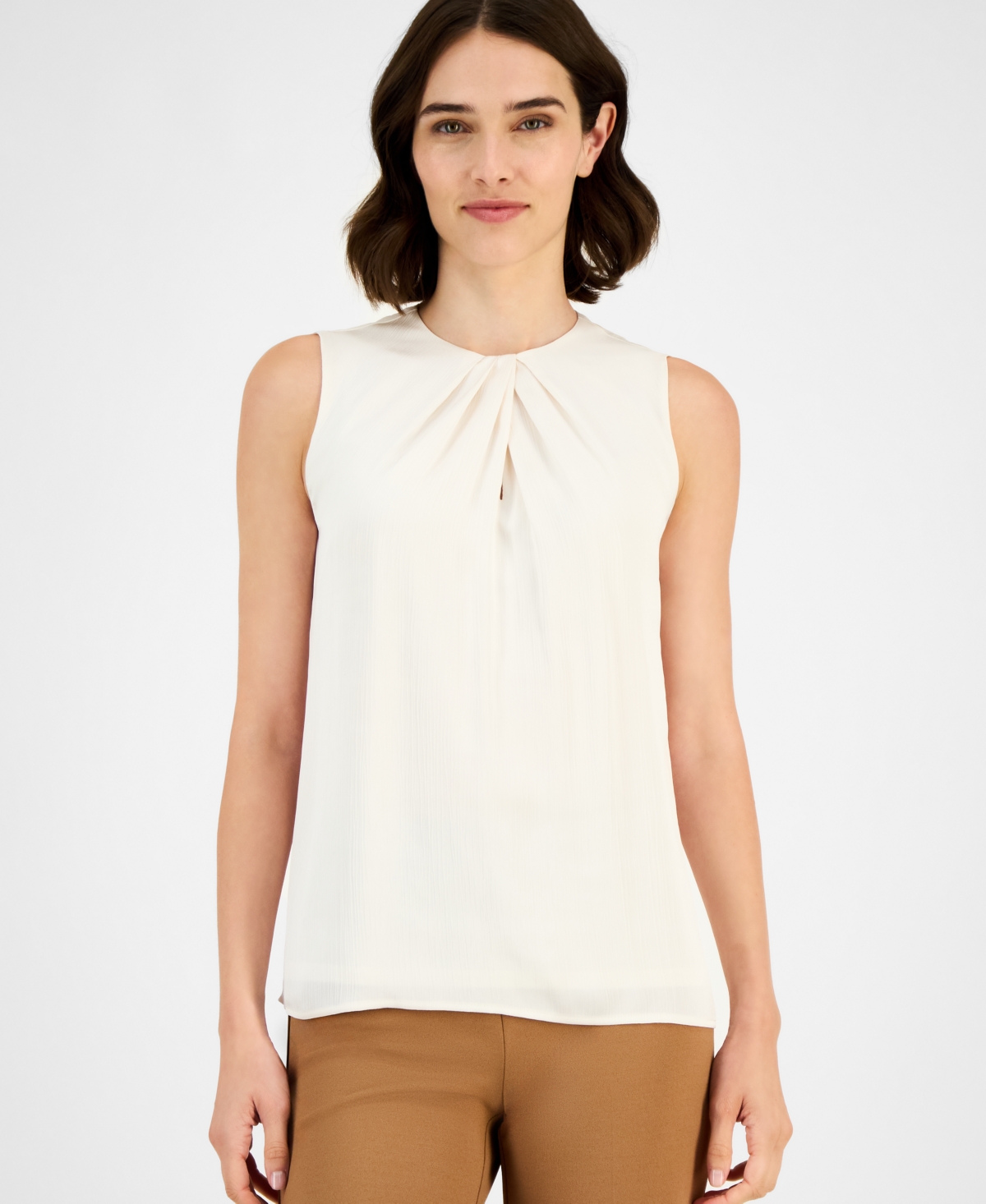 Click here for Anne Klein Womens Twist-Neck Sleeveless Top - Whit... prices
