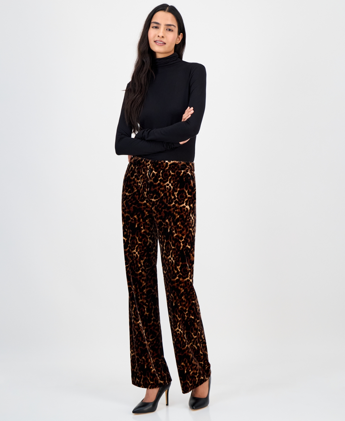 Click here for Anne Klein Womens Animal Print Velvet Flare-Leg Pa... prices