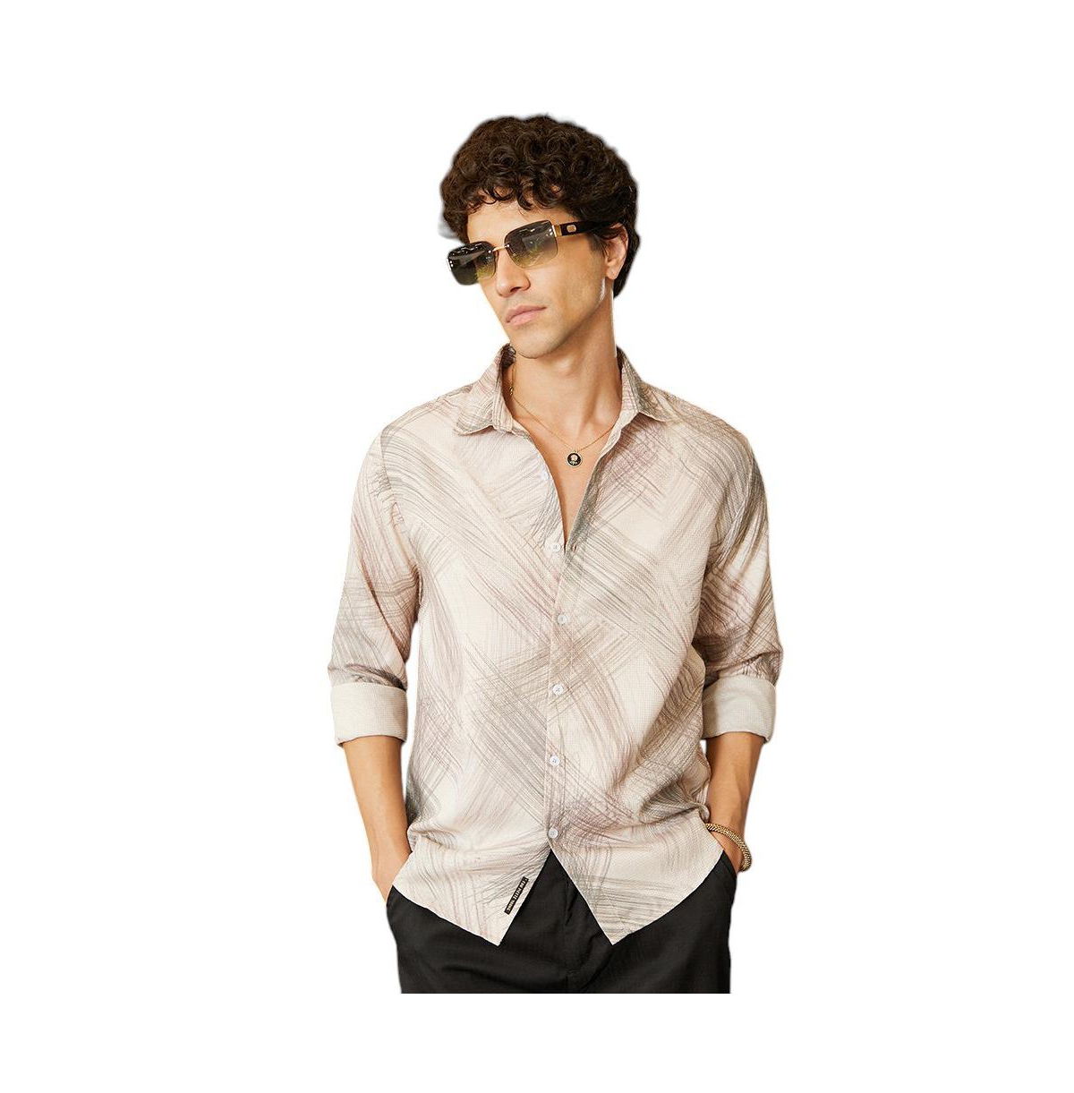 Click here for Campus Sutra Mens Saltbox Beige Faded Strokes Shir... prices