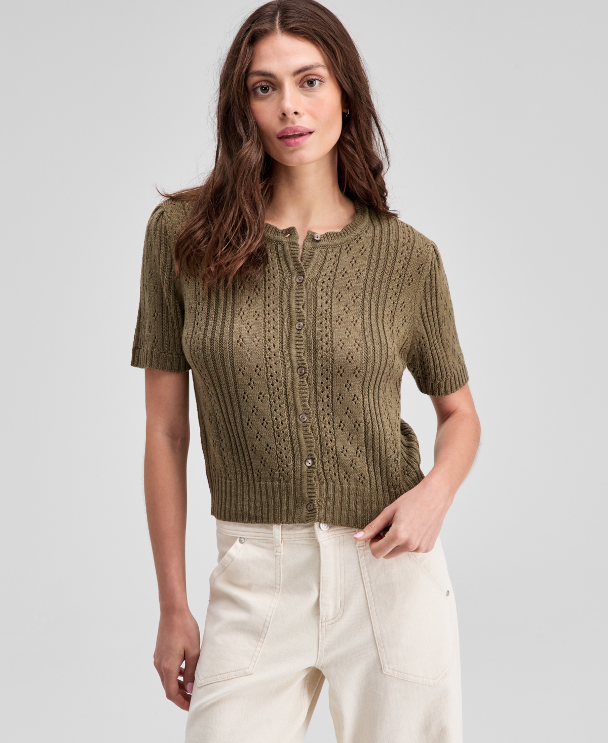 Click here for And Now This Womens Short-Sleeve Pointelle Cardiga... prices