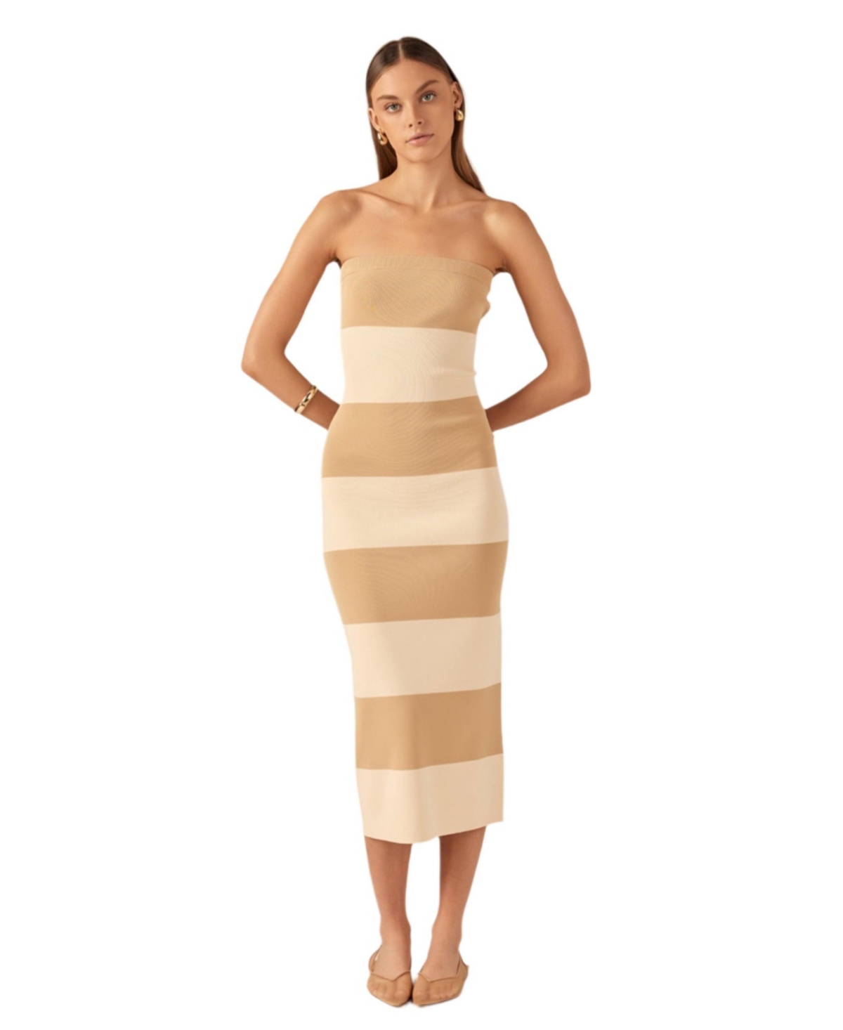 Click here for endless rose Womens Stripe Tube Midi Dress - Beige... prices