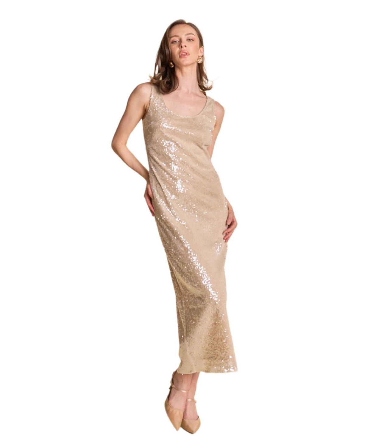 Click here for endless rose Womens Scoop Neck Sequins Midi Dress... prices