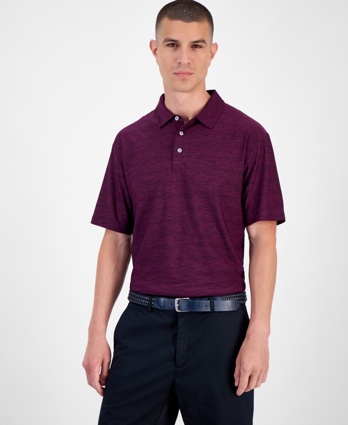 Click here for Pga Tour Mens Textured Polo Shirt - Dark Purple prices