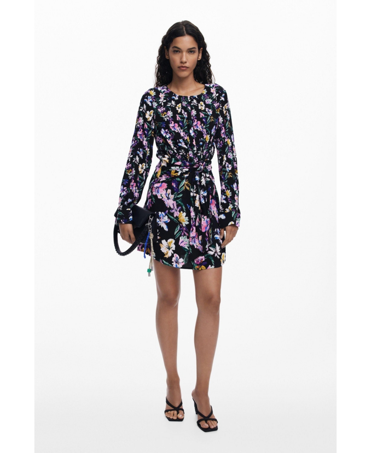 Click here for Desigual Womens Floral knot short dress - Black prices