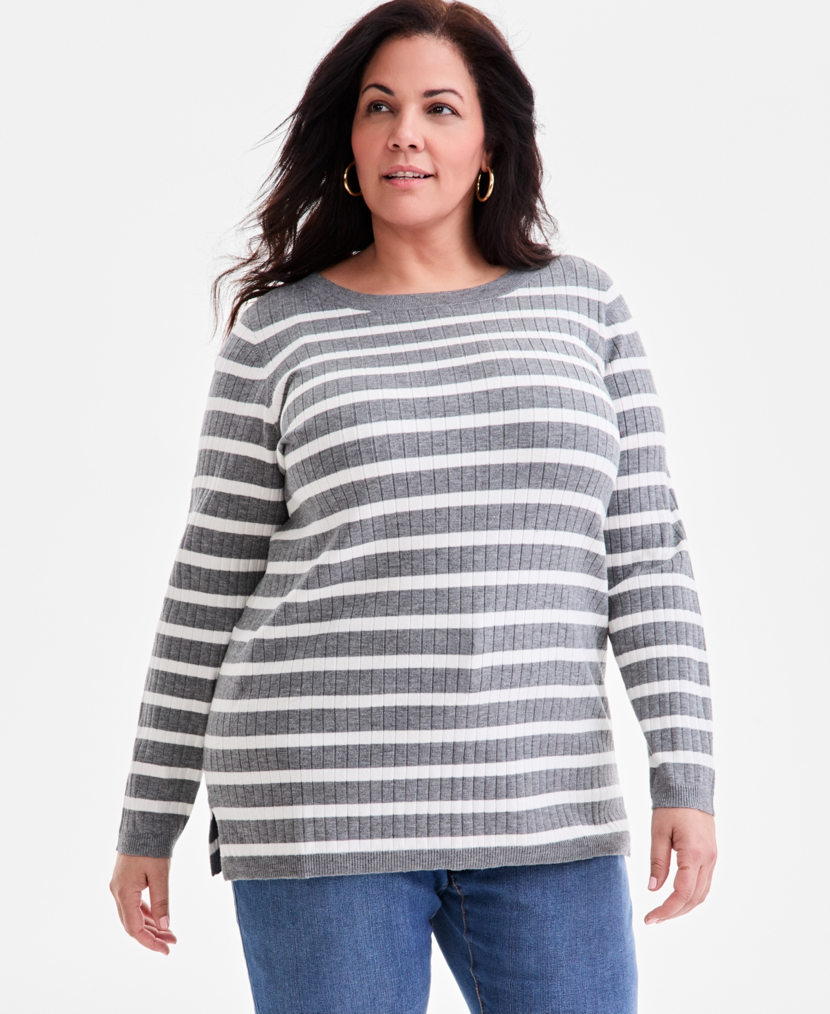Click here for Style & Co Plus Size Legacy Strip Long-Sleeve Swea... prices