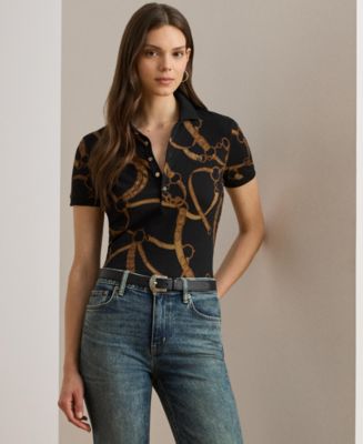 Lauren Ralph Lauren Women's Belting-Print Stretch Piqué Polo Shirt - Macy's