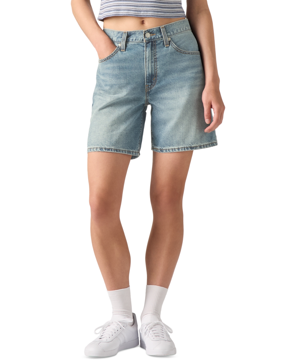 Click here for Levis Womens Mid-Rise 94 Baggy Denim Shorts - Roll... prices