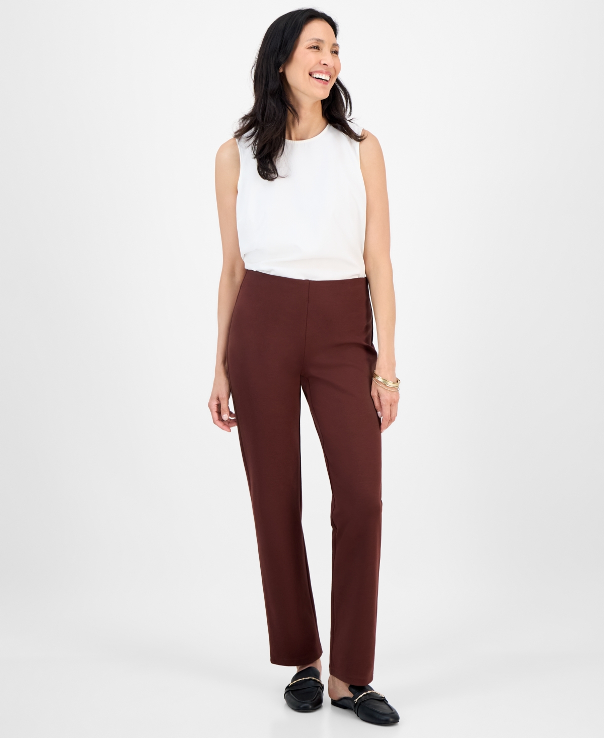 Click here for Jm Collection Womens Ponte-Knit Pull-On Ankle Pant... prices