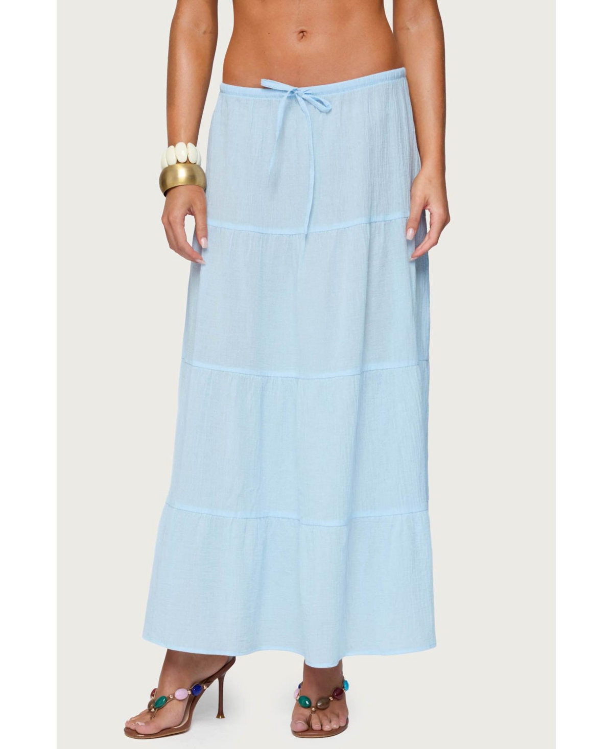 Click here for Edikted Womens Kaila Cotton Tiered Maxi Skirt - Li... prices
