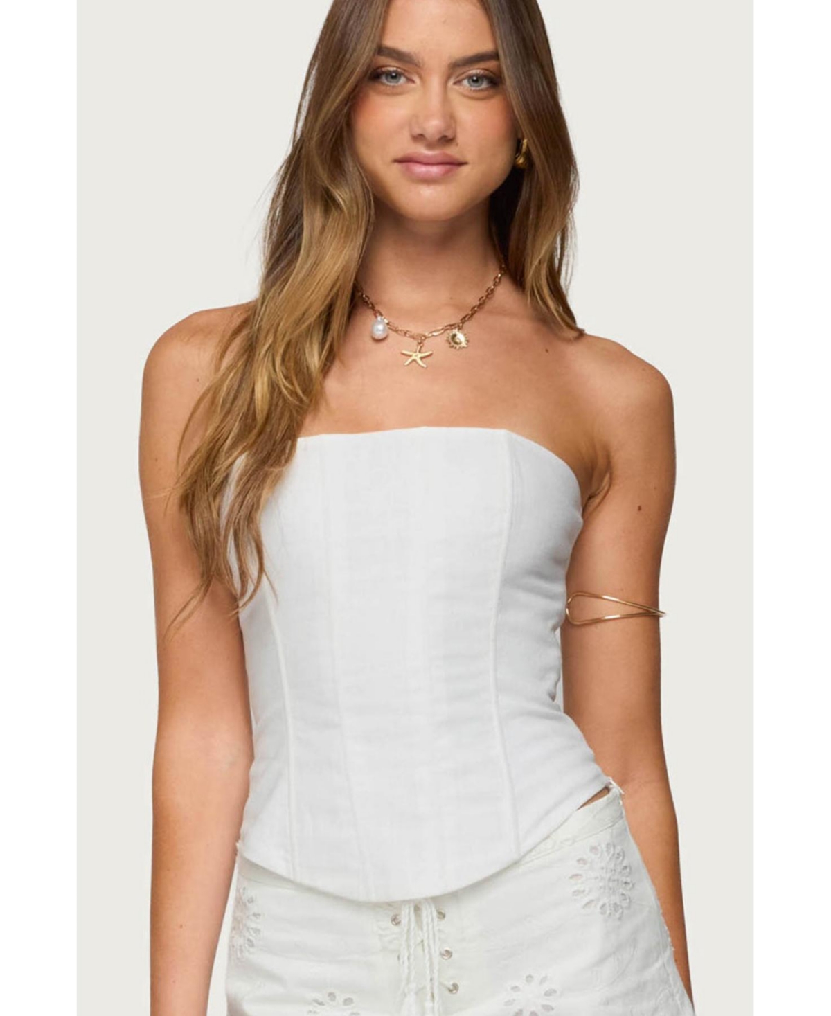 Click here for Edikted Womens Hadar Linen Look Corset - White prices