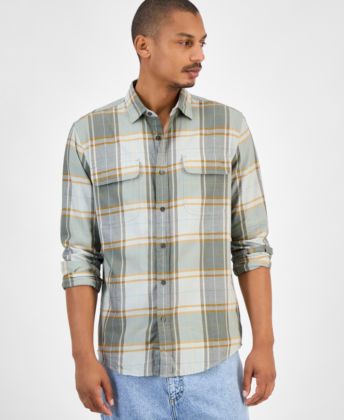 Click here for Sun + Stone Mens Plaid Shirt  Macys Exclusive - Vi... prices